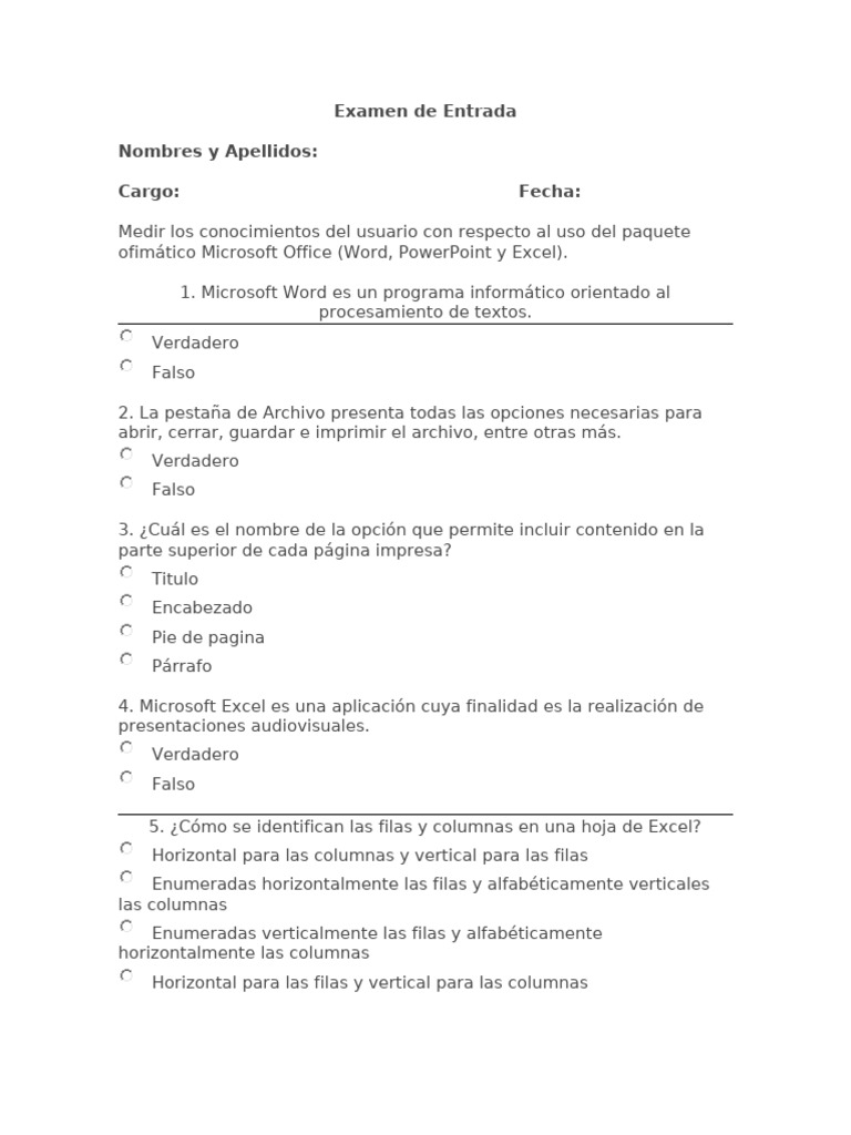 Examen de Entrada Ofimatica | PDF | Microsoft Excel | Microsoft PowerPoint