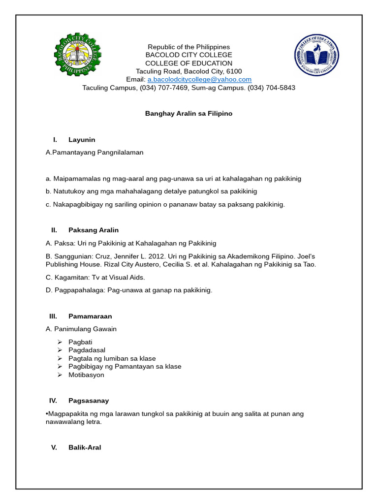 Lesson Plan in FIlipino Makrong Kasanayan Sa Pakikinig | PDF