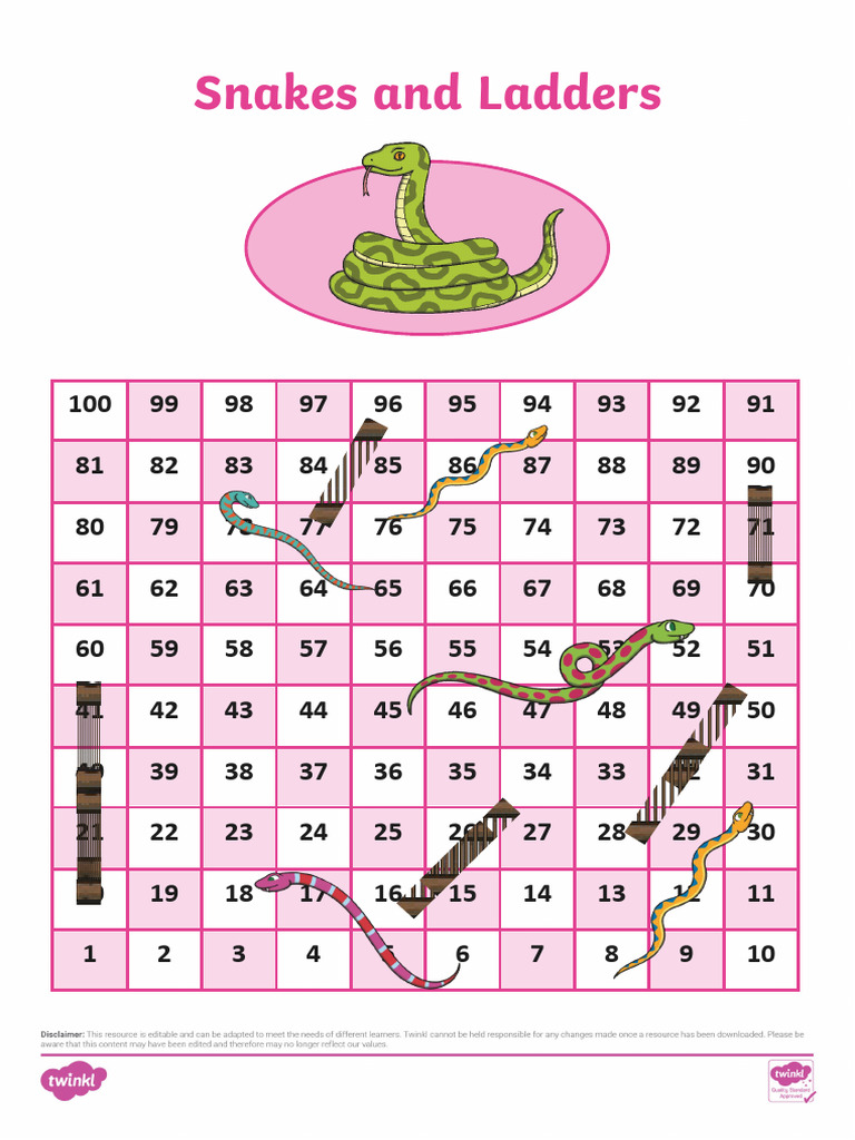 T M 831 Numbers To 100 Snakes and Ladders Game Editable - Ver - 5 | PDF