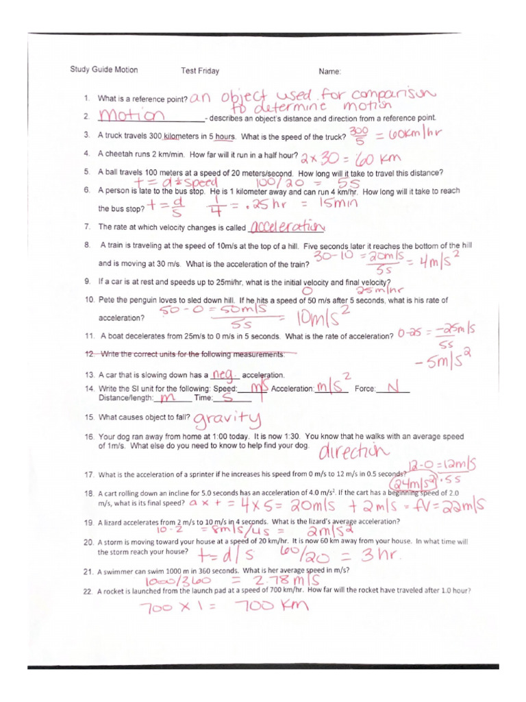 Study Guide Motion | PDF