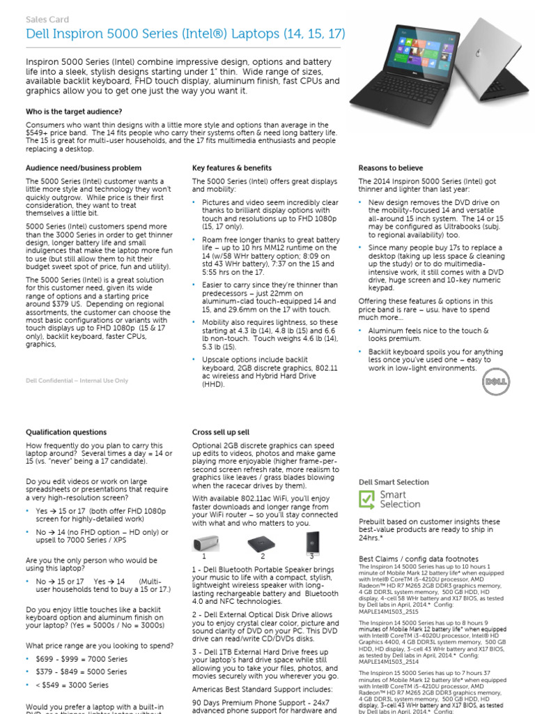 CS Inspiron 5000 Series Laptops 5447 5547 5748 SalesCard | PDF | Laptop ...