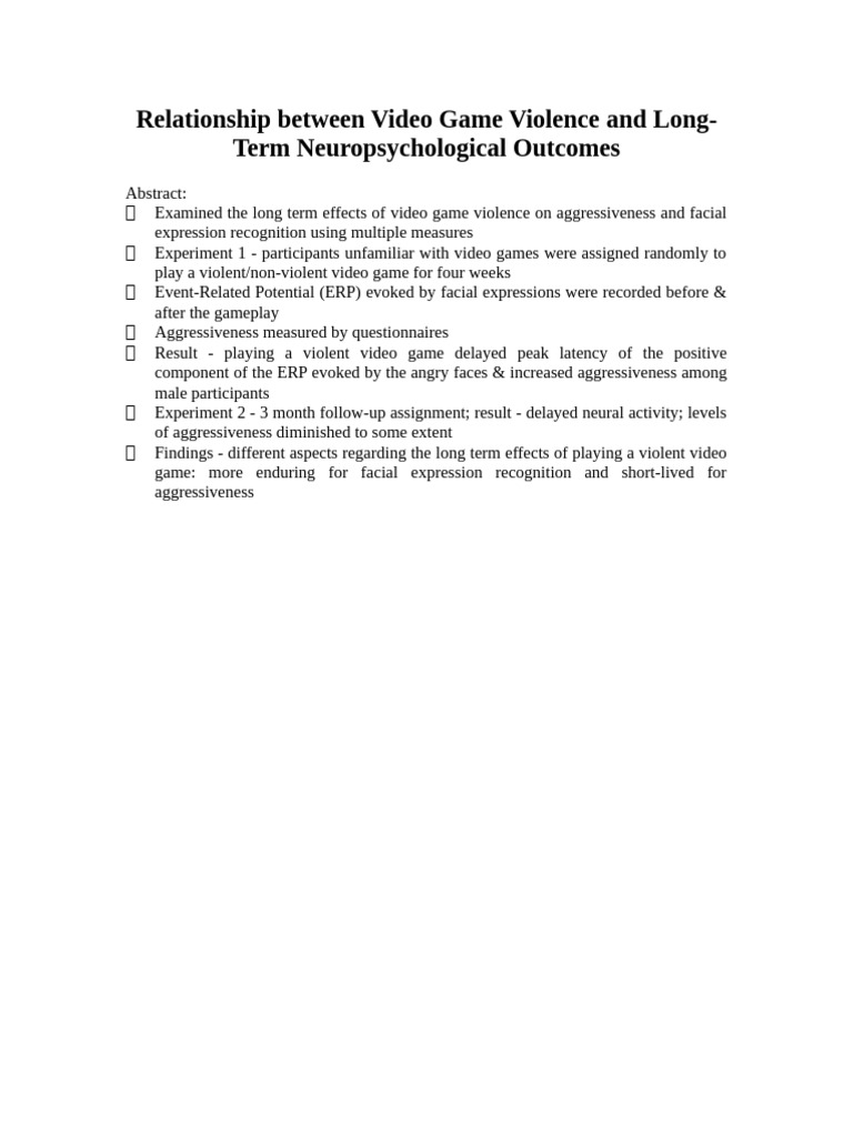 Video Game Violence and Neuropsychology | PDF