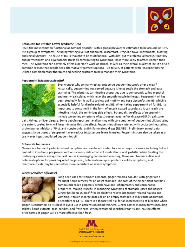 Botanicals for Digestive Health | PDF | Irritable Bowel Syndrome | Nausea