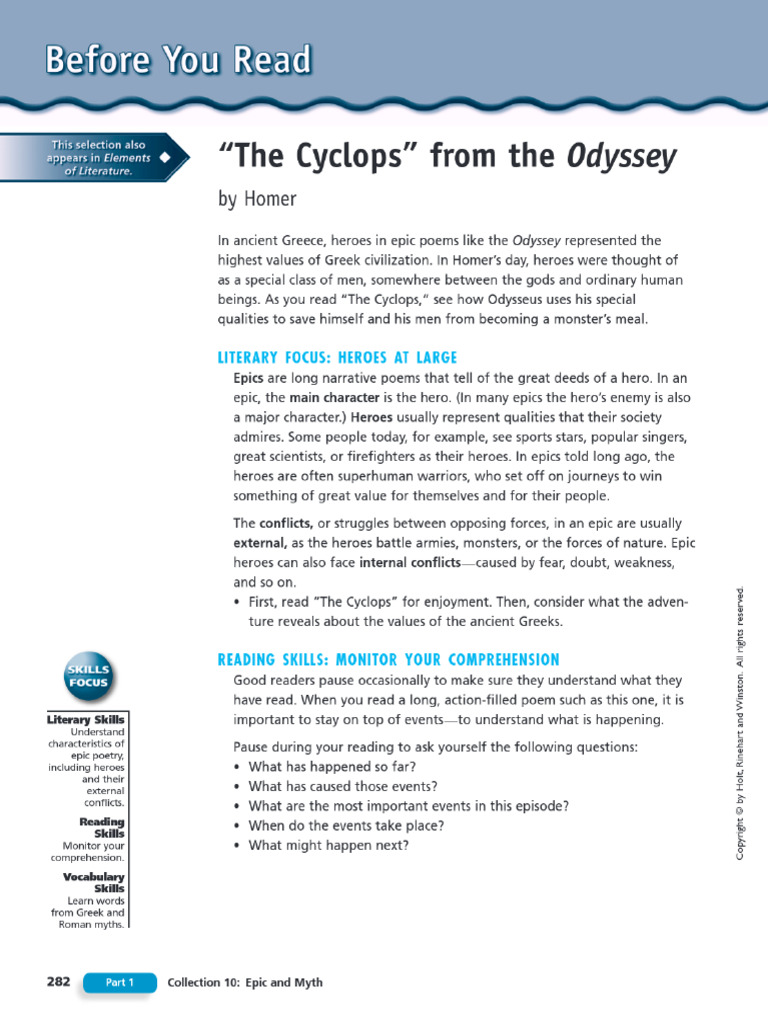 "The Cyclops" From The Odyssey | PDF