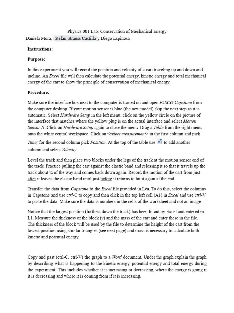 Lab on Mechanical Energy Conservation | PDF | Computing | Physical ...