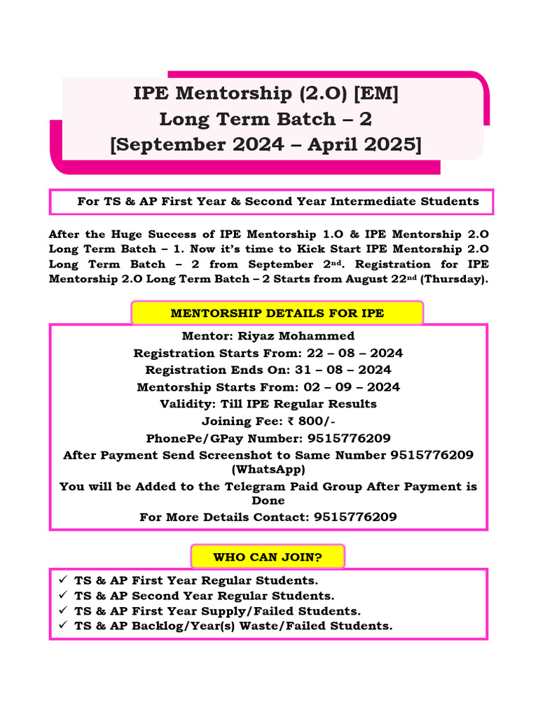 IPE Mentorship 2.O (Long Term Batch 2) Brochure | PDF