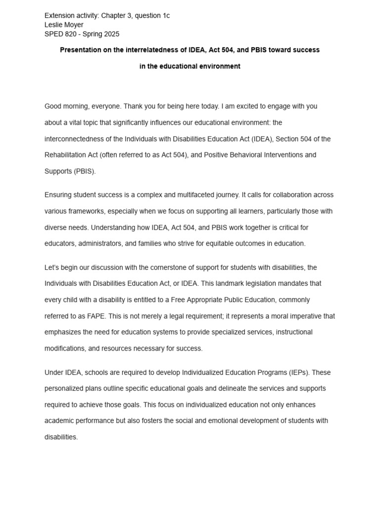 Chapter 3 - Extension Activity SPED 820 | PDF | Individualized Education Program | Behavior ...