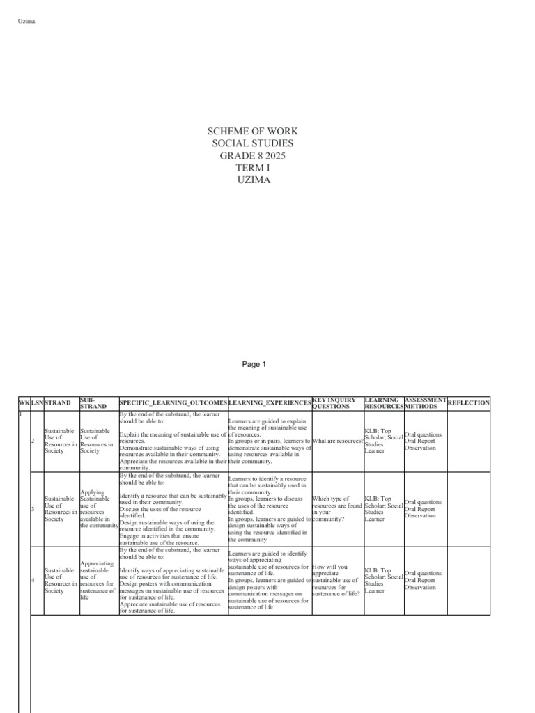 Grade 8 Social Studies Scheme 2025 | PDF | Democracy | Political Ideologies