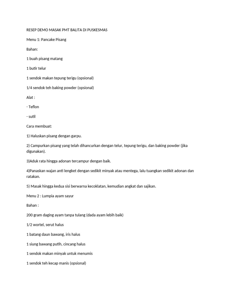 Resep PMT Balita-Puskesmas Denai | PDF