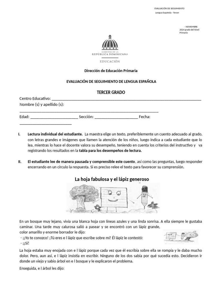 3ro. Leng-Mat-Eval-Seg-Primaria - Nov 2024 | PDF | Estadísticas ...