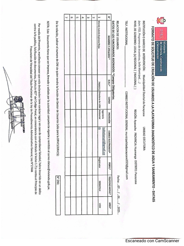 Formato Oficial de Creación de Usuarios Plataforma Datass | PDF