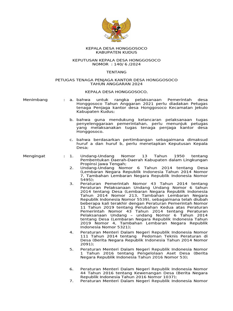 6- SK ttg Tenaga Kebersihan 2024 | PDF