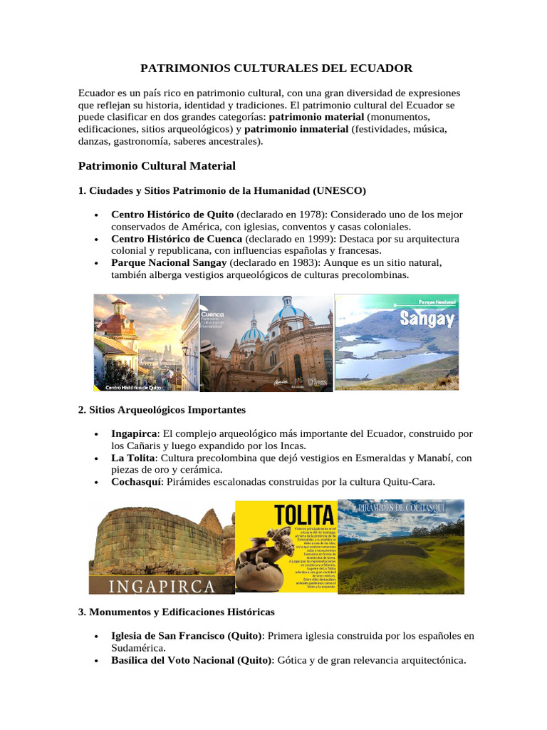 Patrimonios Culturales Del Ecuador | PDF | Ecuador