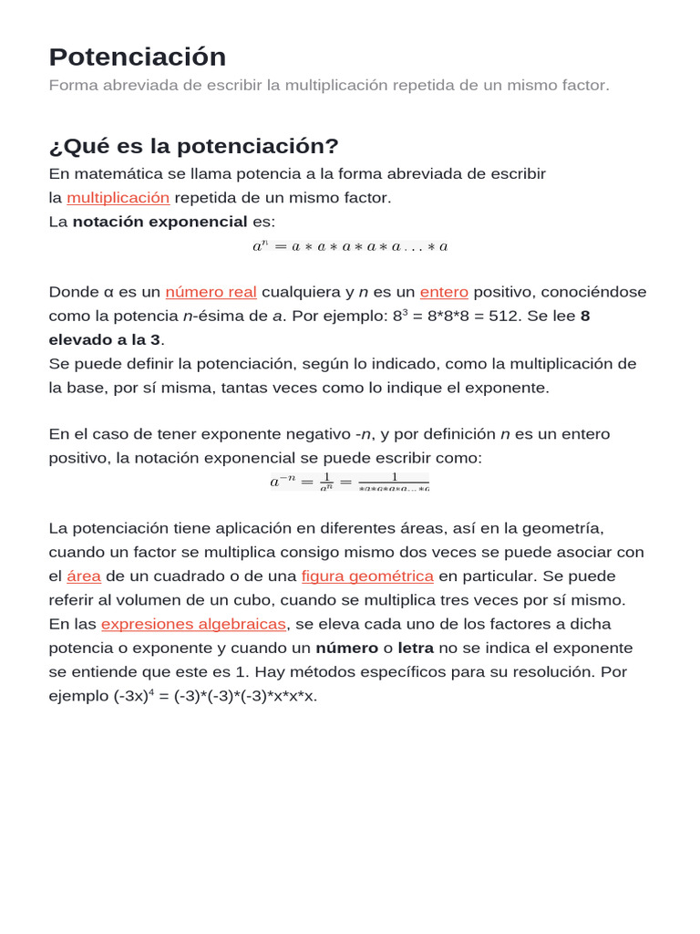 Potenciación | PDF | Exponenciación | Multiplicación