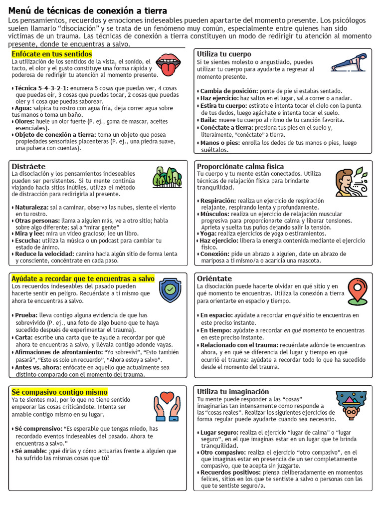 Grounding Techniques Menu Es | PDF | Trauma psicólogico