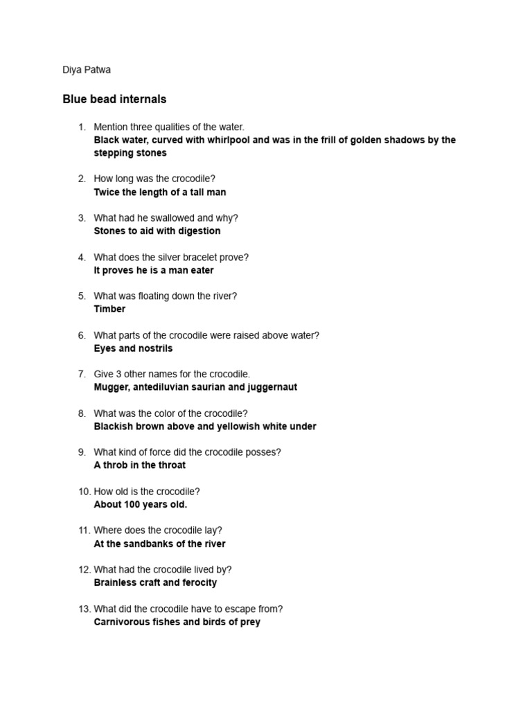 ICSE Class 10 English Literature Blue Bead Internals | PDF | Crocodile