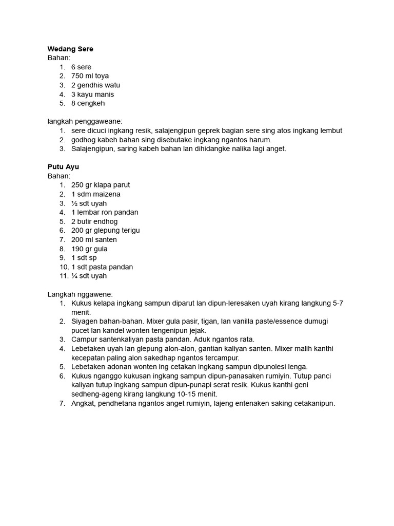 Langkah Nggawe Wedang Sere Lan Putu Ayu | PDF