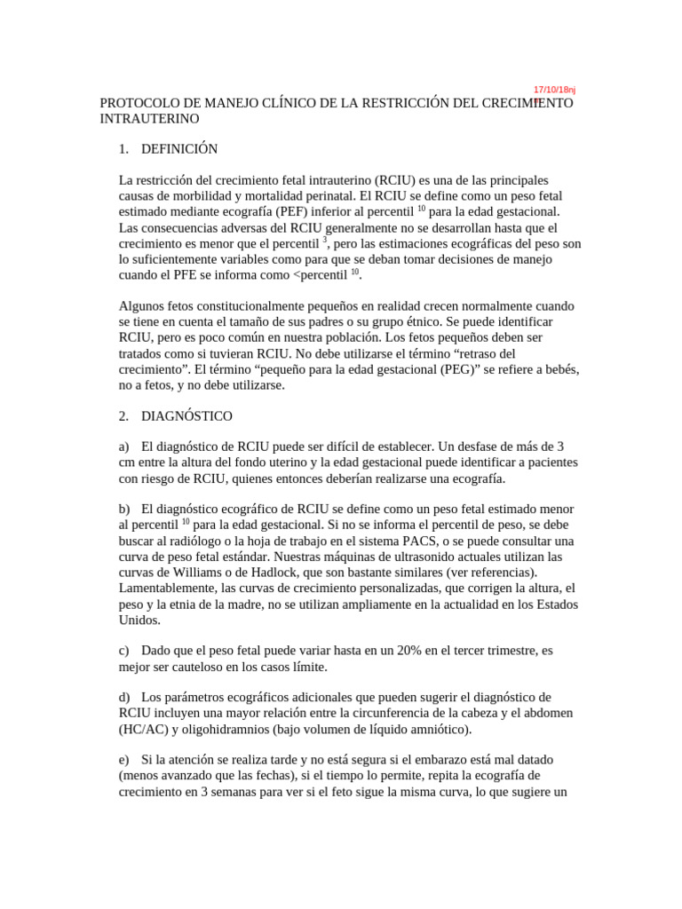 Restricción Del Crecimiento Intrauterino (RCIU) | PDF | Feto ...