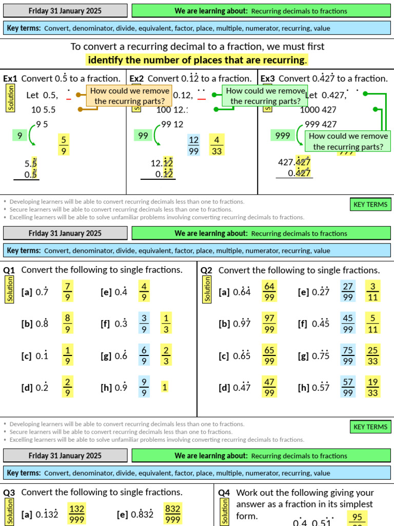Converting Recurring Decimals to Fractions | PDF | Decimal | Division ...