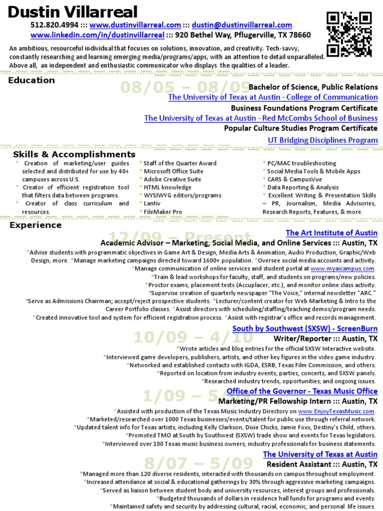Dustin Villarreal Resume I | PDF | University Of Texas At Austin | Austin