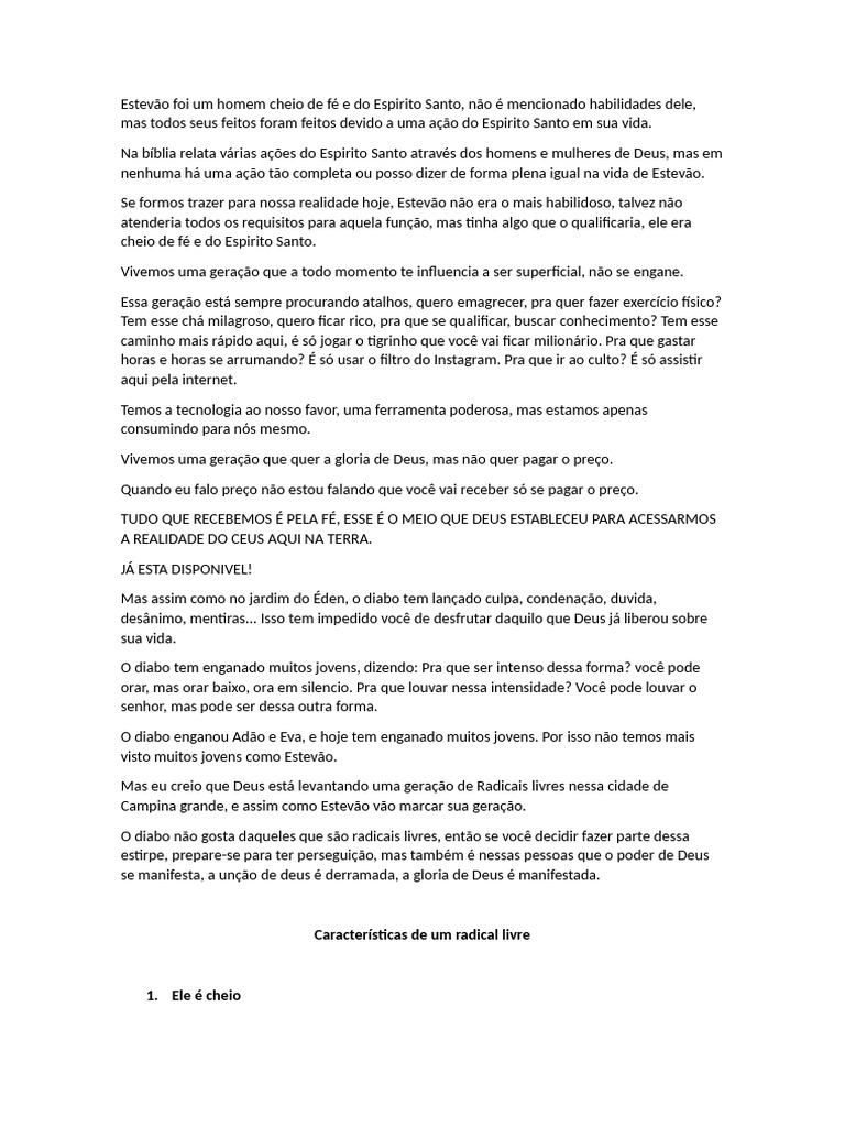 A Radicalidade de Estevão e a Fé Jovem | PDF | Fé | Diabo