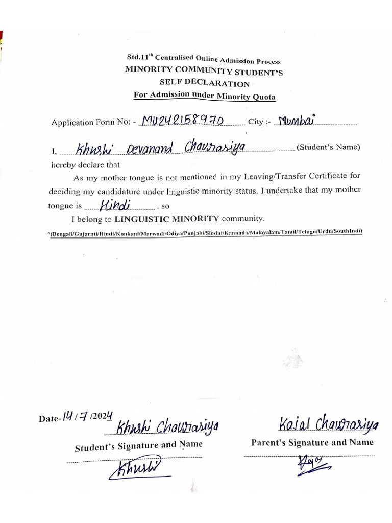 khushi declaration | PDF