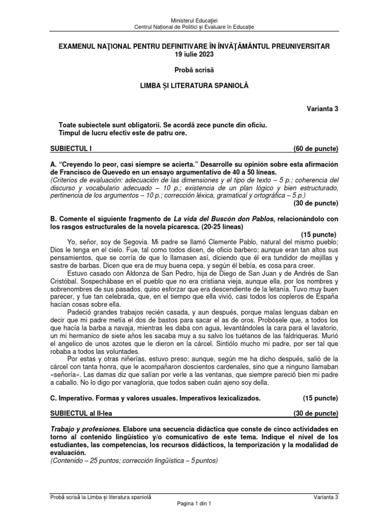 Def 080 Limba Spaniola P 2023 Var 03 LRO | PDF