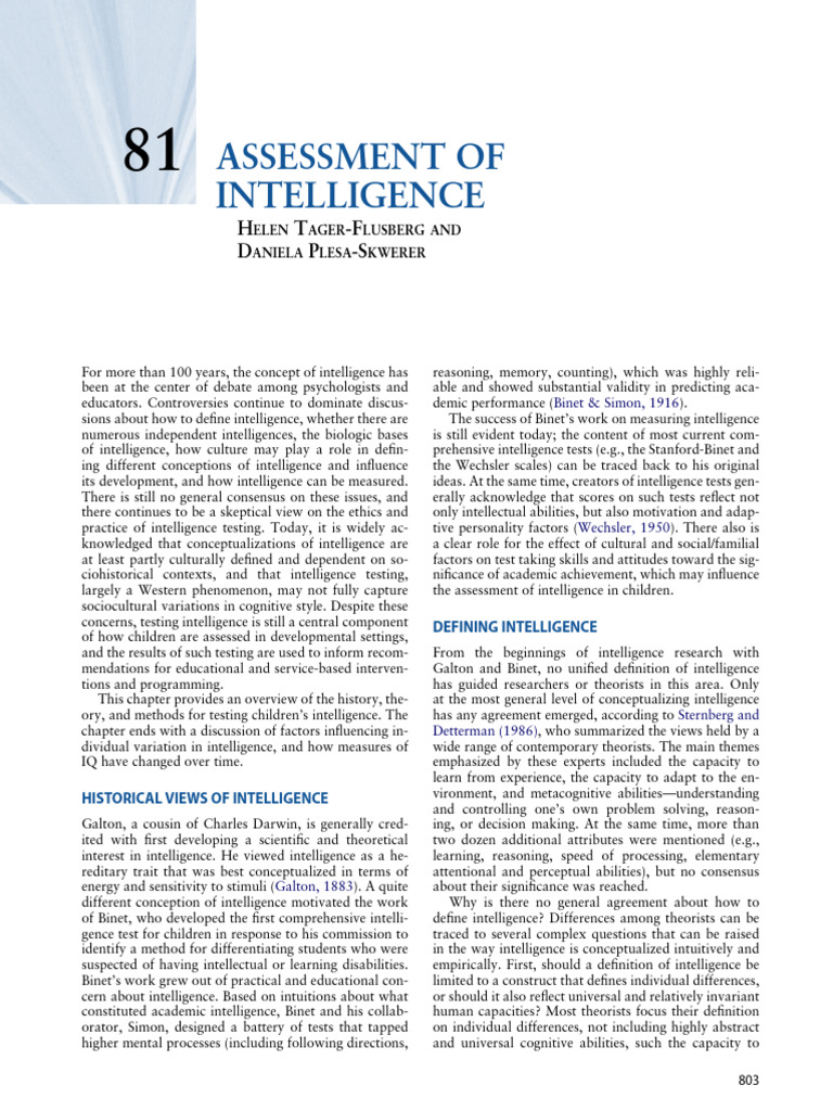 Assessment of Intelligence | PDF | Intelligence | Intelligence Quotient
