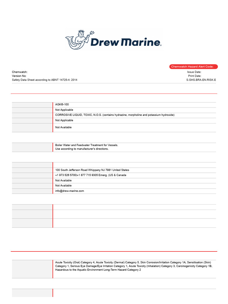 Drew Marine Agk-100 Eng | PDF | Toxicity | Occupational Safety And Health