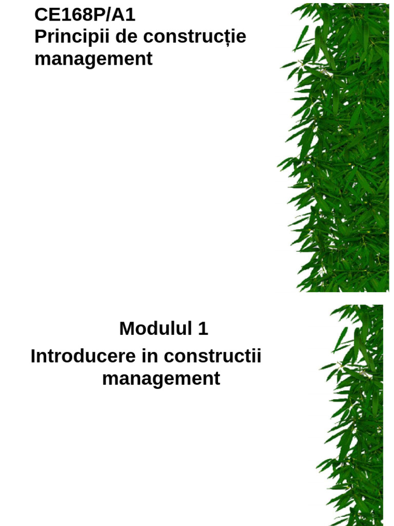 Modulul 1 Principiile Managementului Construcțiilor | PDF