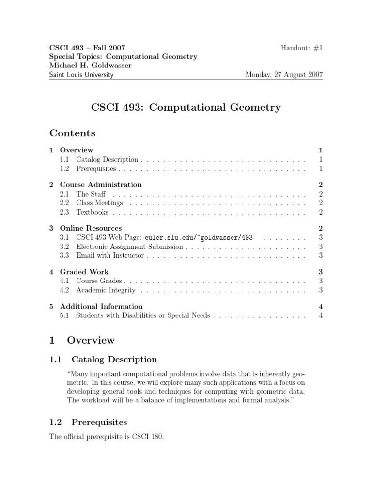 CSCI 493: Computational Geometry: 1.1 Catalog Description | PDF | Lecture | World Wide Web