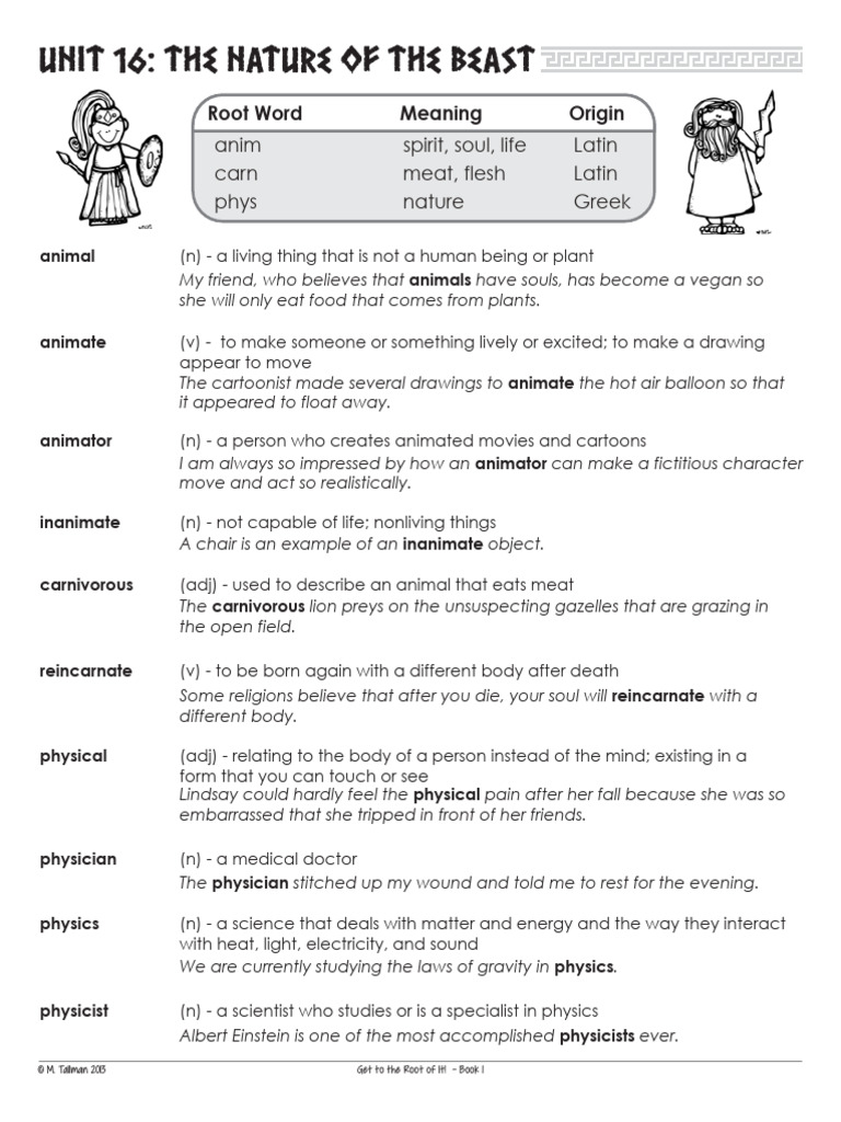 Ani, Carn, Phys Root Words Answer Key | PDF | Physics