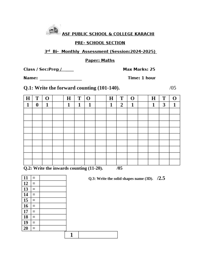 Prep Maths Assessment 2024-2025 | PDF