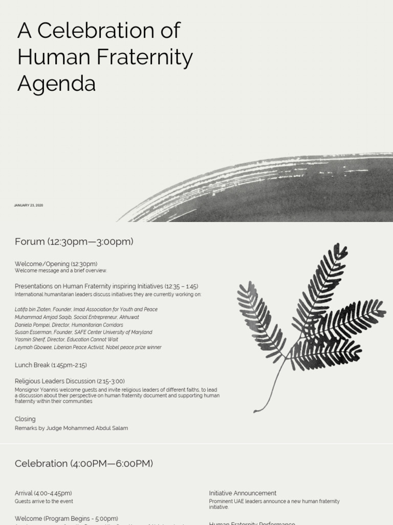 Celebration of Human Fraternity Agenda | PDF