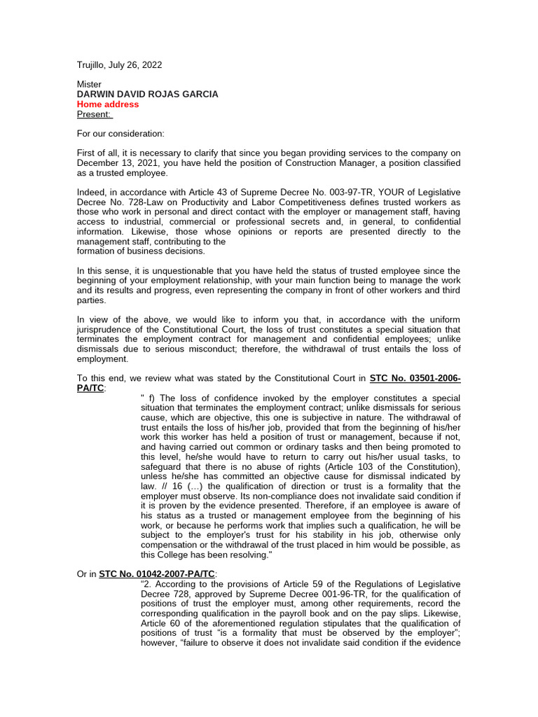 Letter of Withdrawal of Trust | PDF | Employment | Business