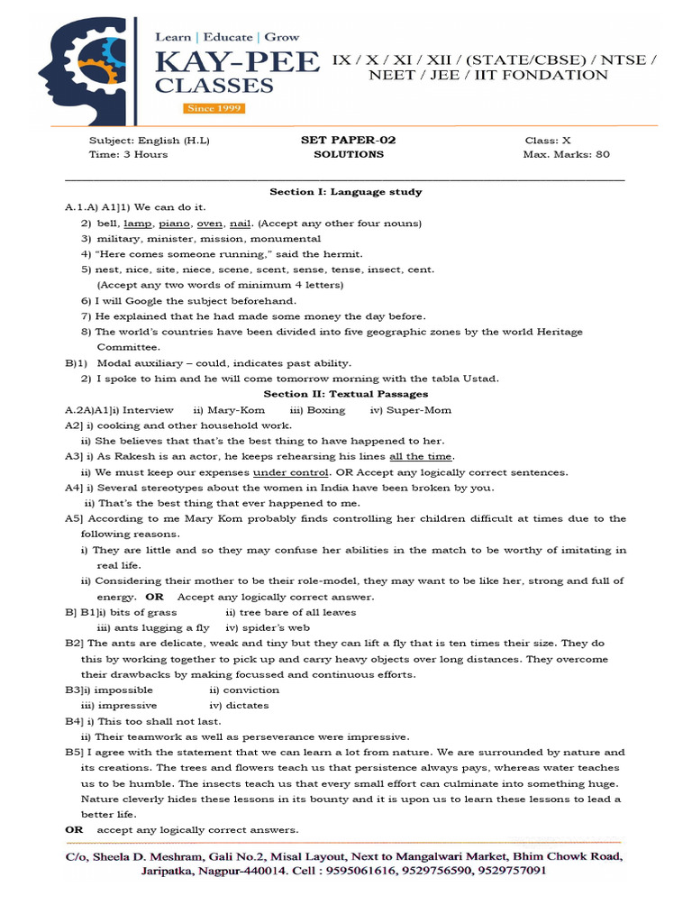 English Test No-2 (Solutions) 23-01-2025 | PDF | Poetry | Linguistics