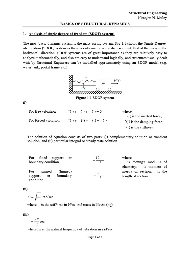 SDOF Single Degree of Freedom System | PDF | Mechanics | Applied Mathematics