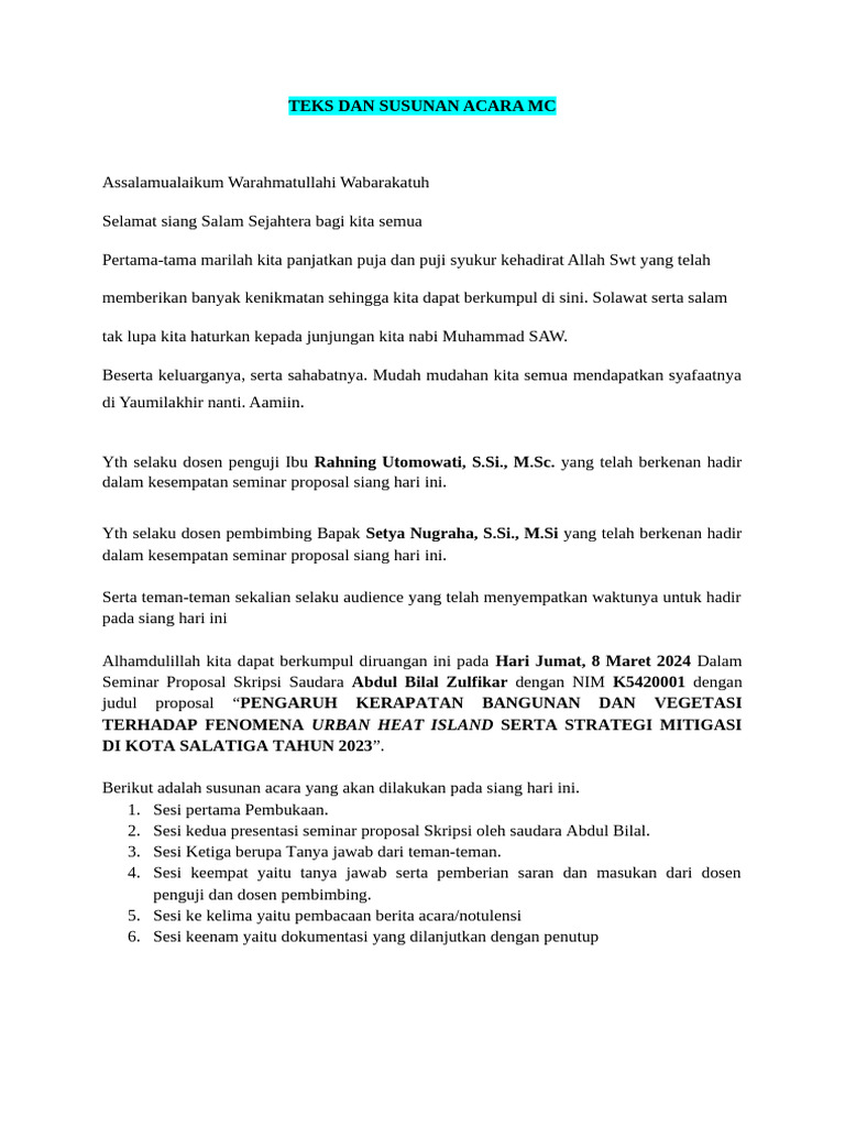 Teks MC Seminar Proposal | PDF