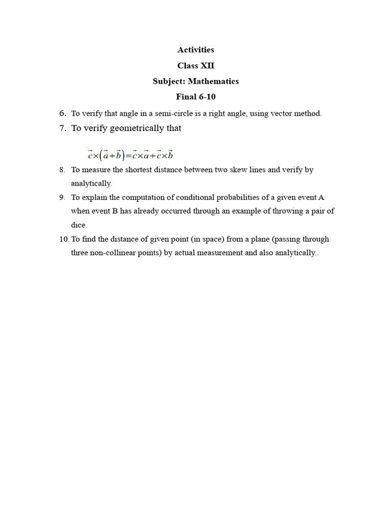 Class XII Math Activities: Geometry & Probability | PDF