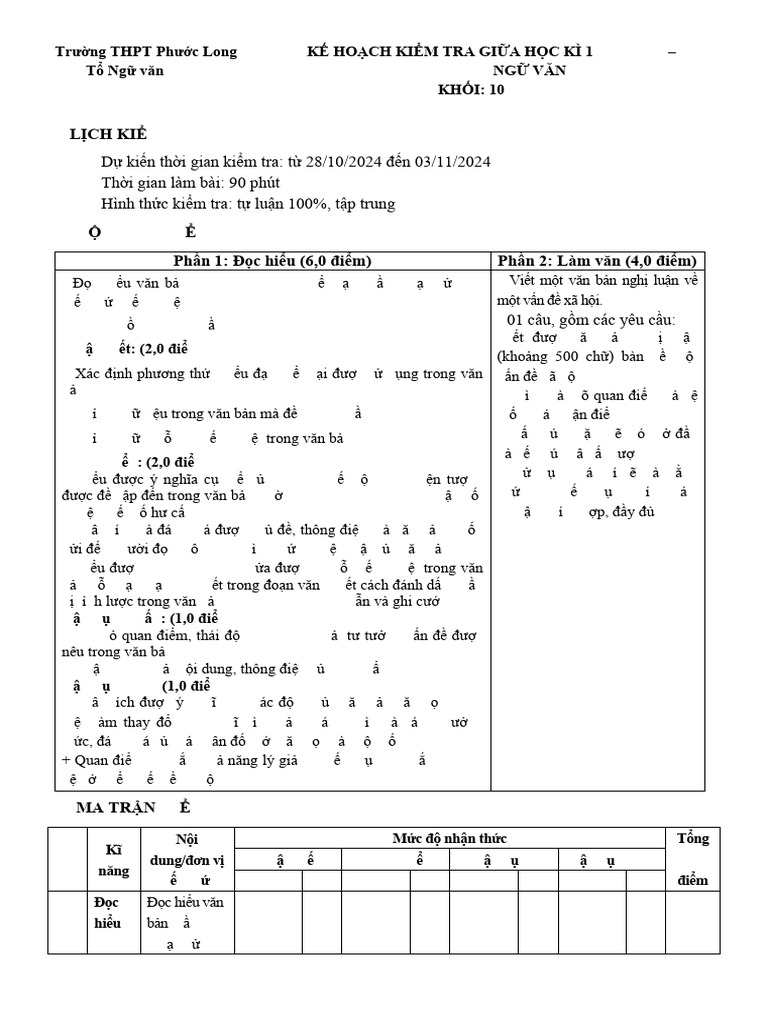Văn 10- Đề cương-GHK1 | PDF