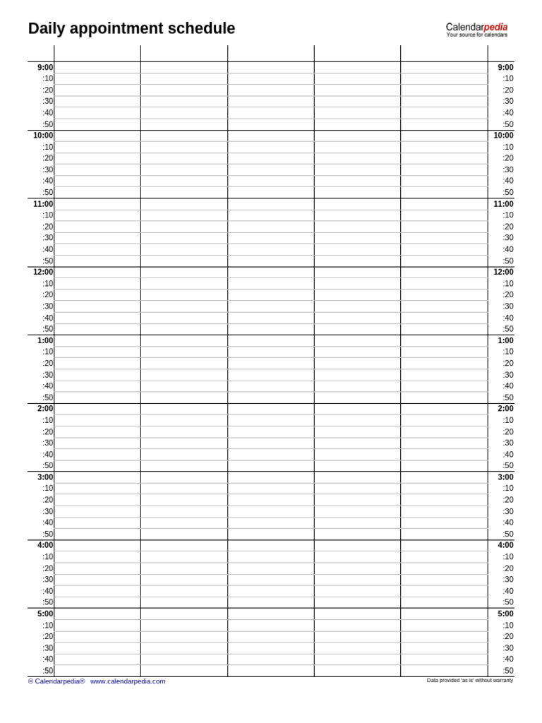 10 Minute Daily Appointment Schedule Portrait | PDF