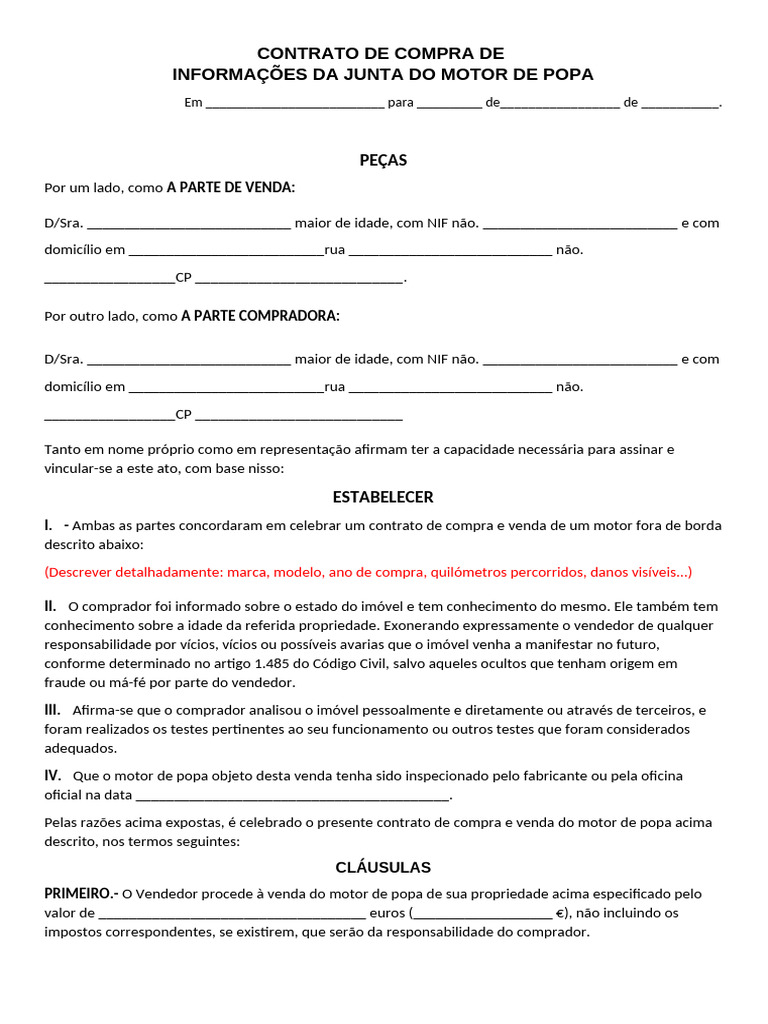 Contrato de Compra de Motor de Popa | PDF