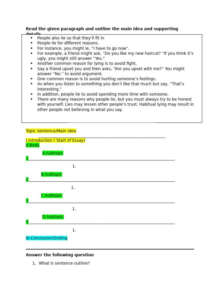 Activity for Outlining | PDF