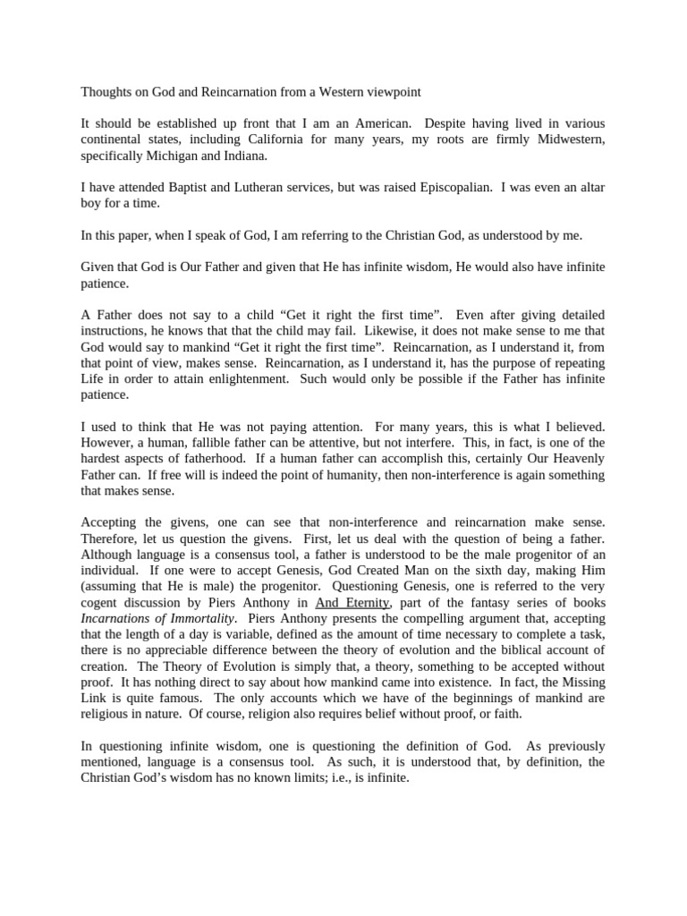 God and Reincarnation: A Western Perspective | PDF | Creationism ...