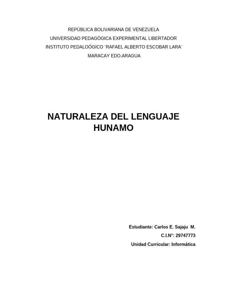 NATURALEZA HUNAMA | PDF | Lingüística | Origen del lenguaje