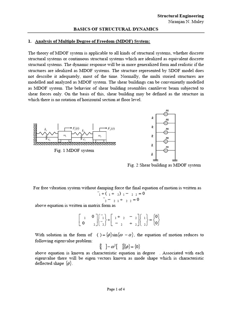 MDOF (Multiple Degree of Freedom) System | PDF | Eigenvalues And Eigenvectors | Normal Mode