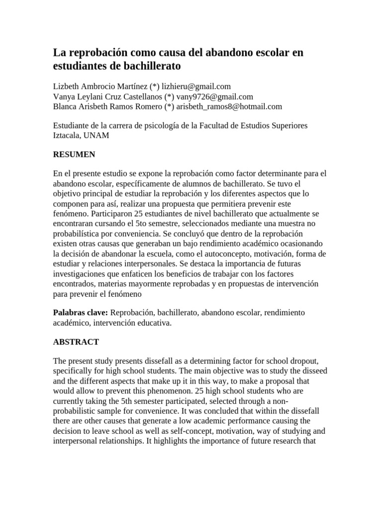La Reprobación Como Causa Del Abandono Escolar en Estudiantes de ...