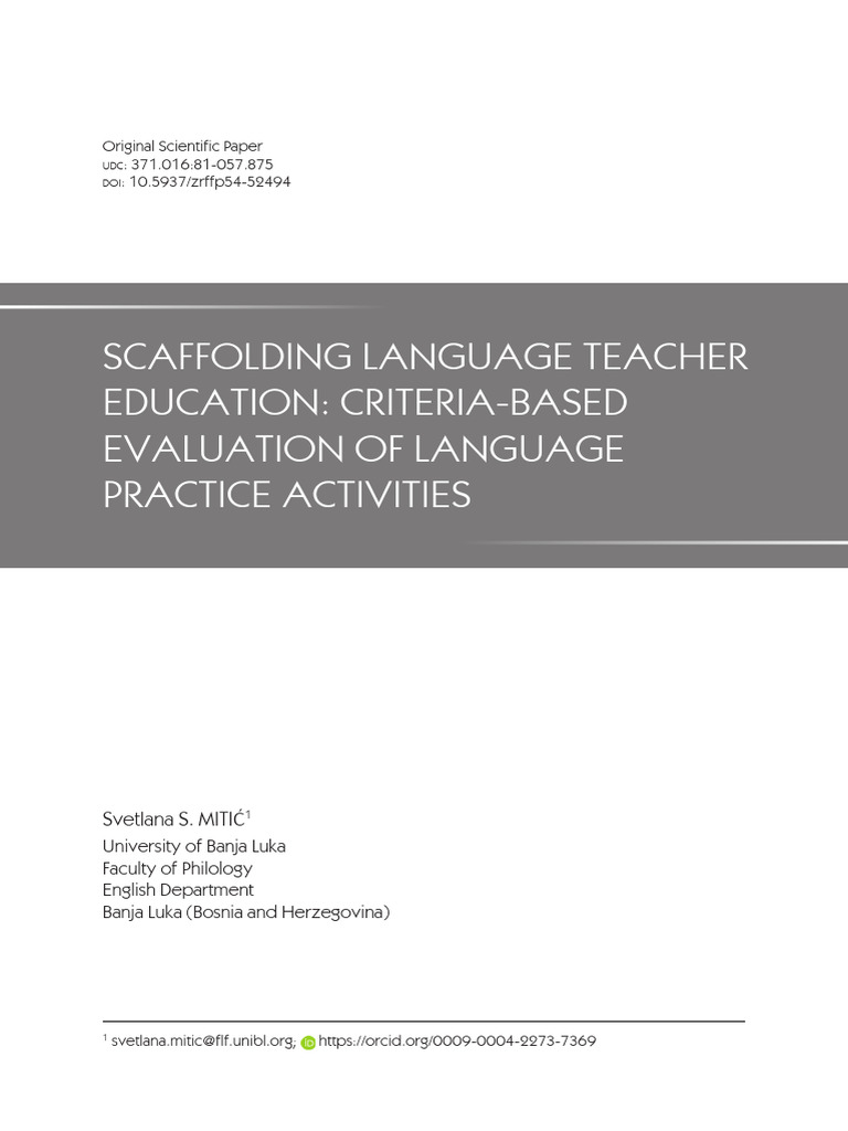 Svetlana S. MITIC, Scaffolding Language Teacher Education: Criteria ...