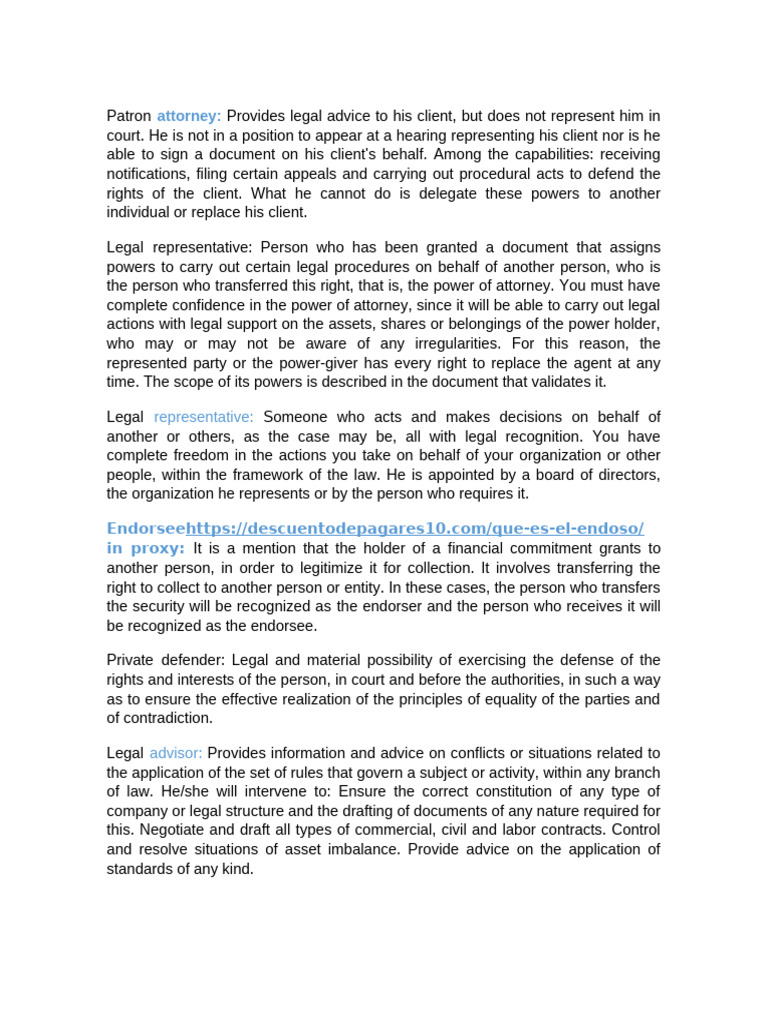 Attorney-in-fact, Legal representative, Legal representative, Endorsee ...