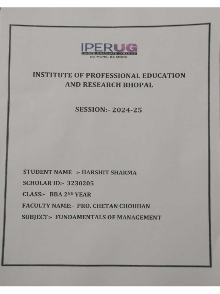 Harshit Sharma BBA 2nd Year FOM CCE 1 | PDF